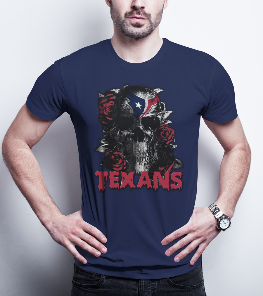 Texans Skull With Roses And Helmet T-Shirt