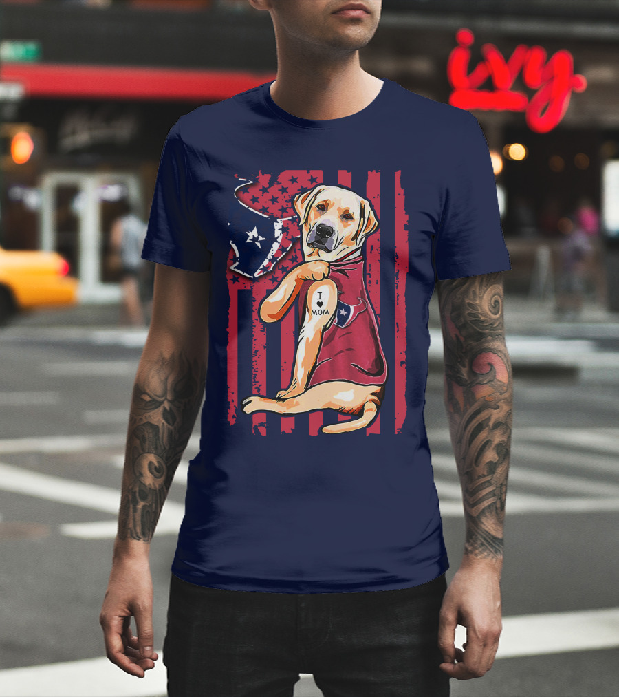Labrador Retriever I Love Mom Houston Texans Fan American Flag T-Shirt