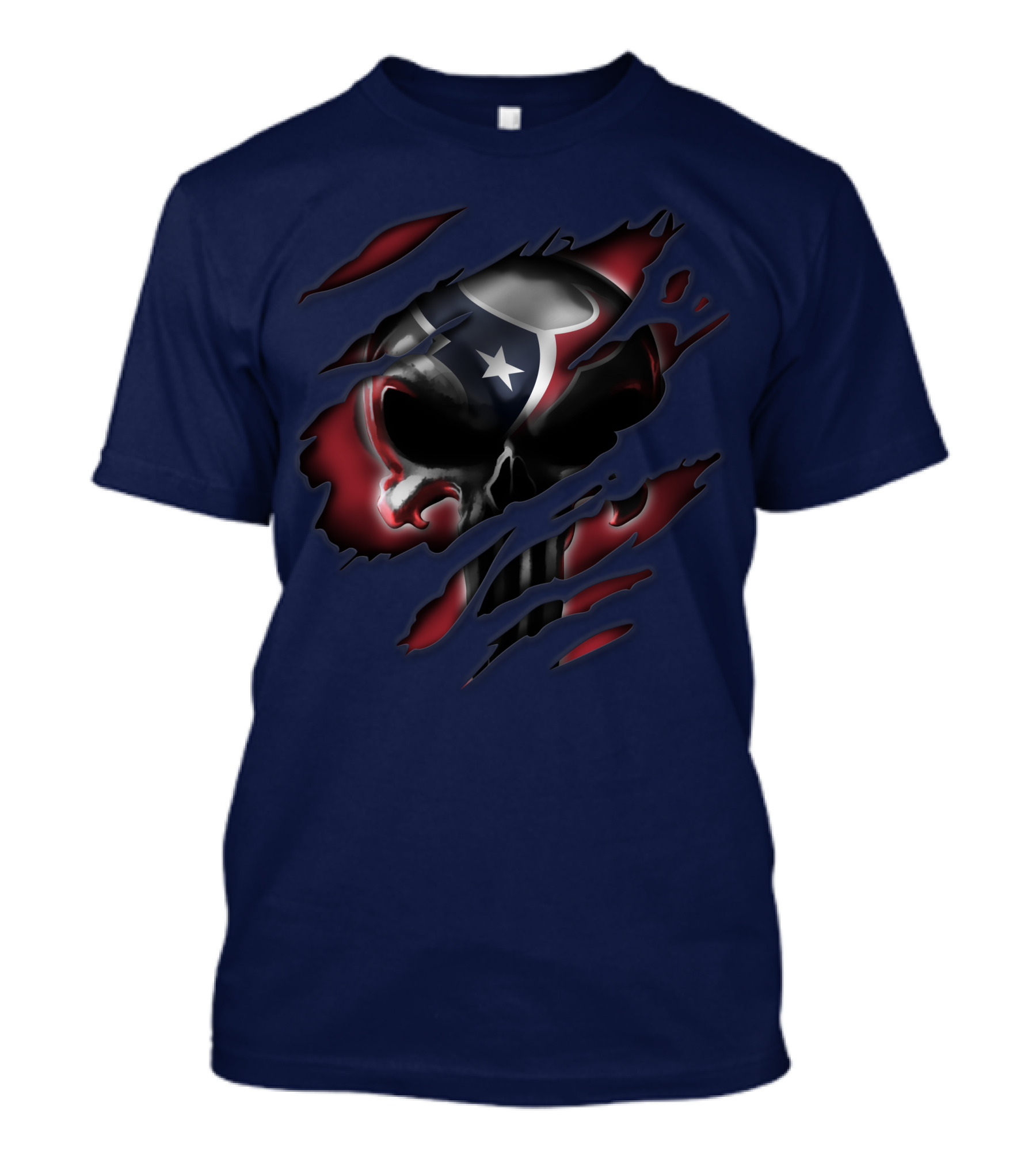 Houston Texans 68 Skull Logo Ripped T-Shirt