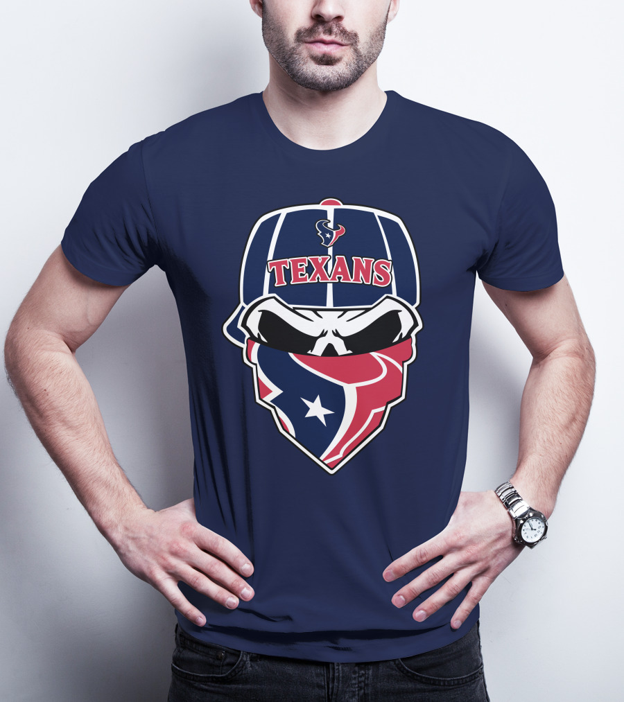 Houston Texans Skull Bandana And Cap T-Shirt