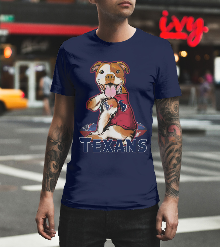 Pittbull Texans Football Icon With Houston Spirit T-Shirt
