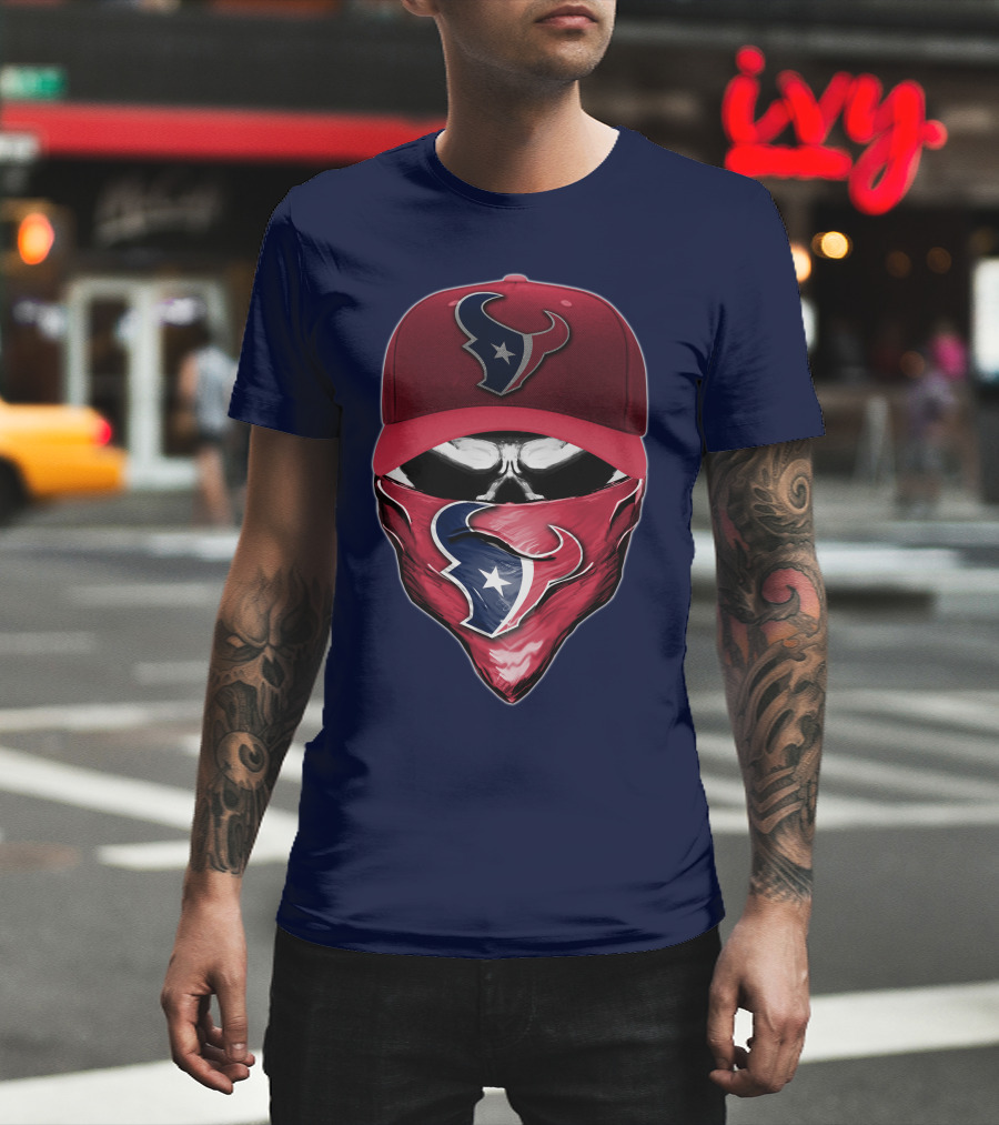 Houston Texans Skull Mask Hat T-Shirt