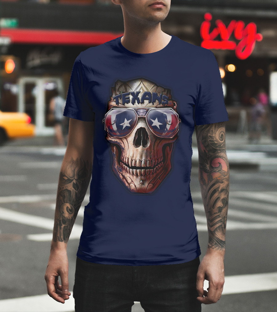 Texans Skull With Star Sunglasses T-Shirt