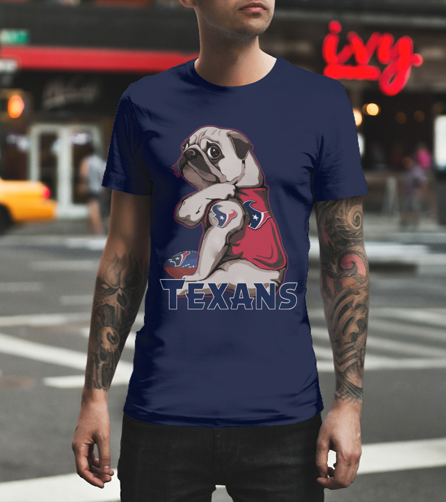 Pug Wearing Houston Texans Football Jersey T-Shirt