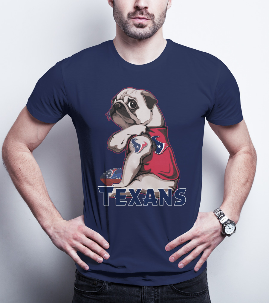 Pug Wearing Houston Texans Football Jersey T-Shirt