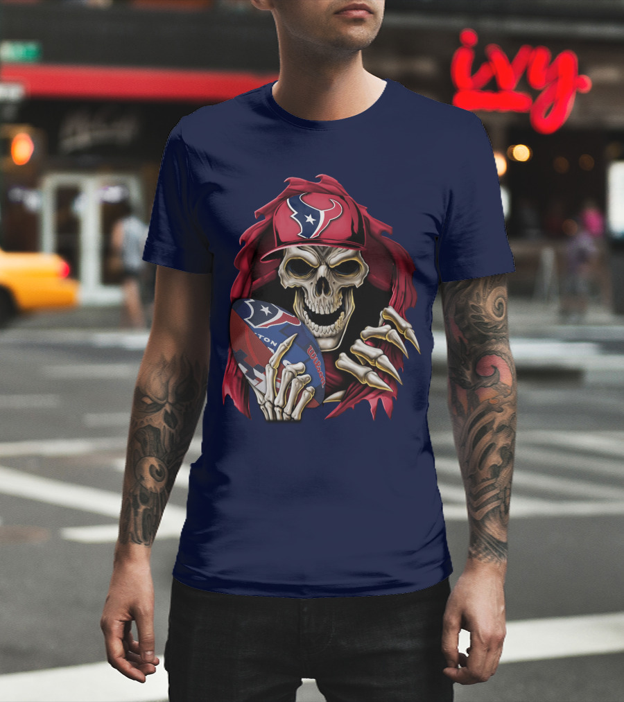 Skullbong Houston Texans Skeleton Football Cap And Wilson Rugby T-Shirt