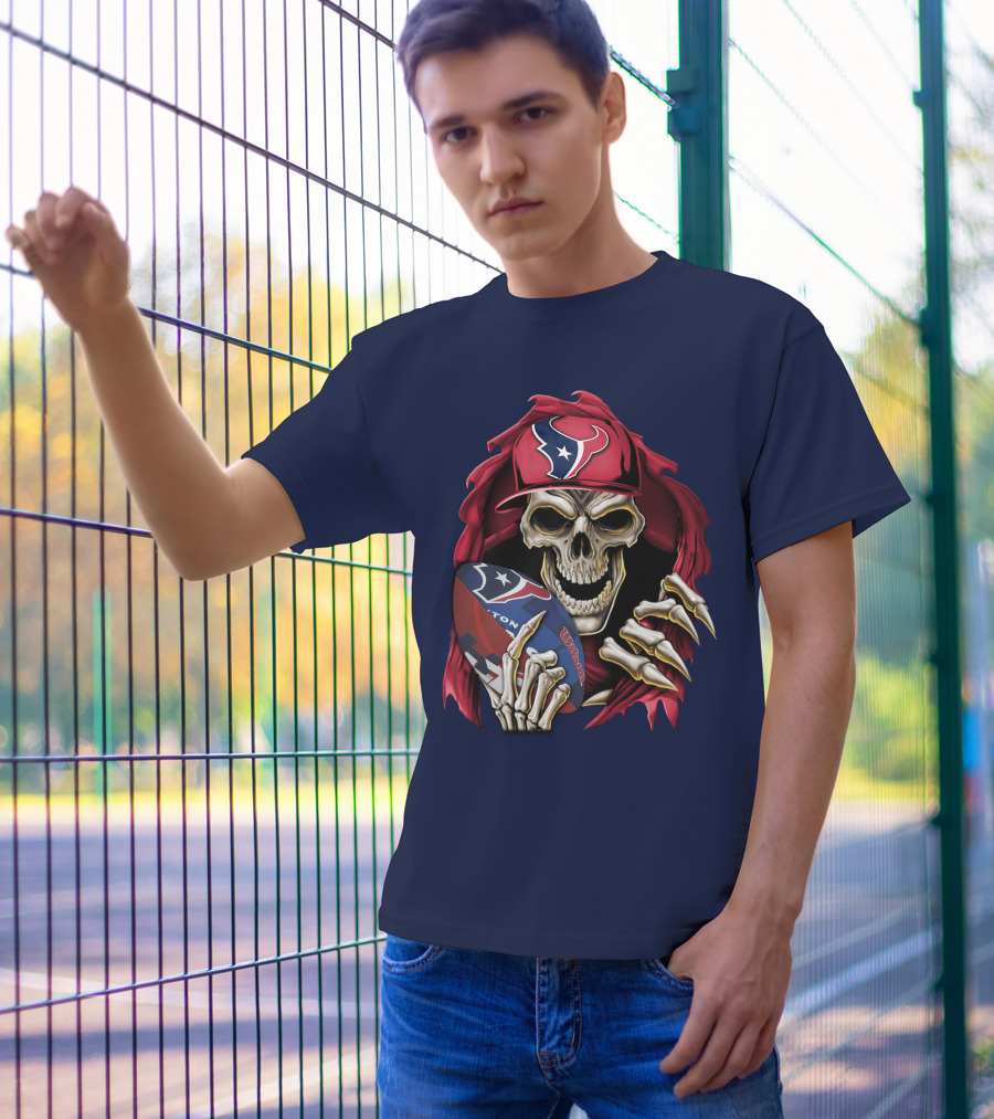 Skullbong Houston Texans Skeleton Football Cap And Wilson Rugby T-Shirt