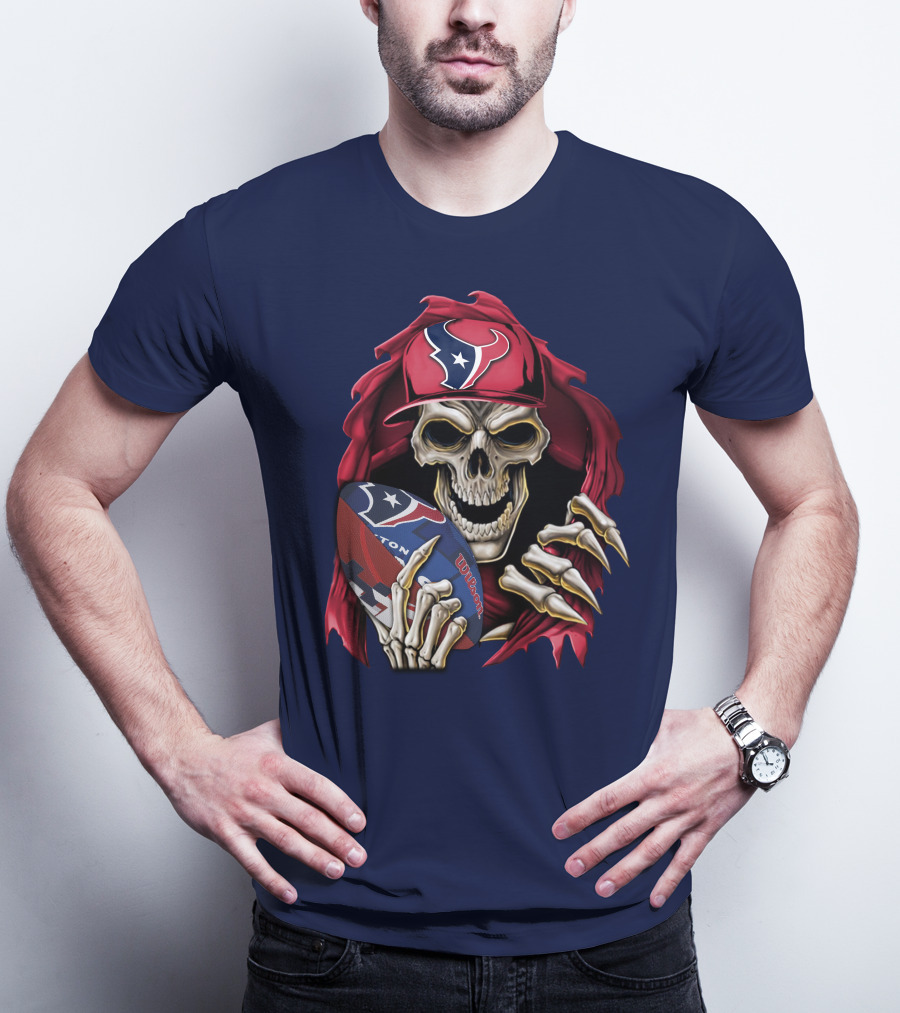 Skullbong Houston Texans Skeleton Football Cap And Wilson Rugby T-Shirt