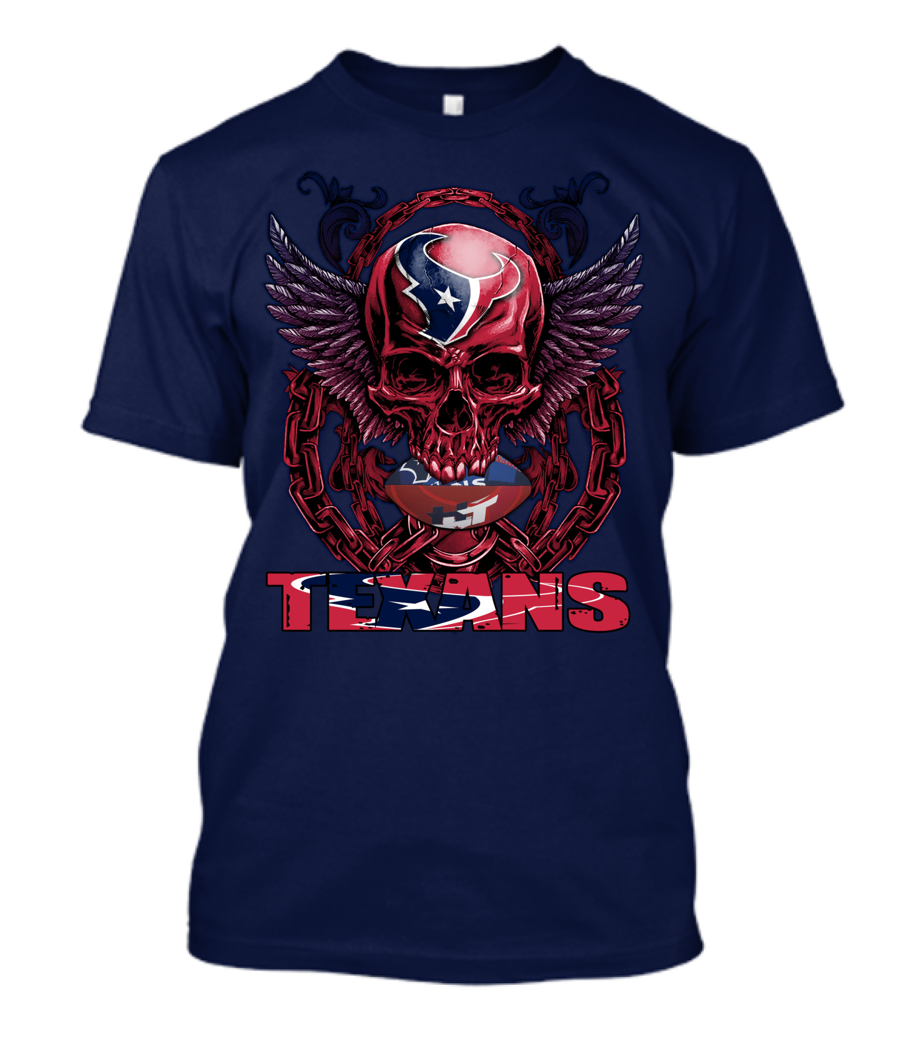 Texans Houston Football Skull Wings Chain T-Shirt