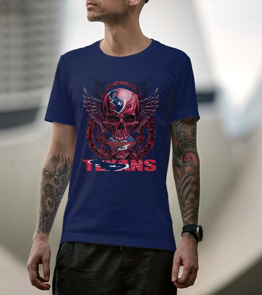 Texans Houston Football Skull Wings Chain T-Shirt