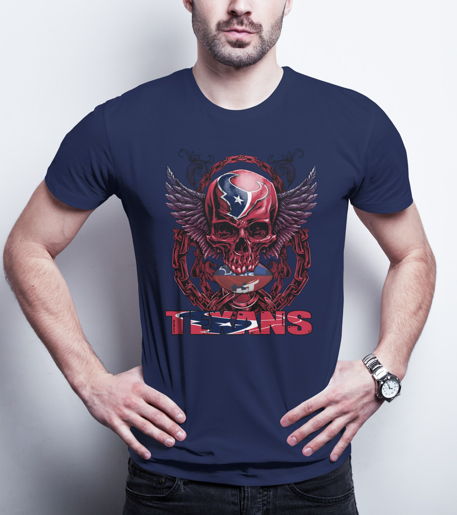 Texans Houston Football Skull Wings Chain T-Shirt
