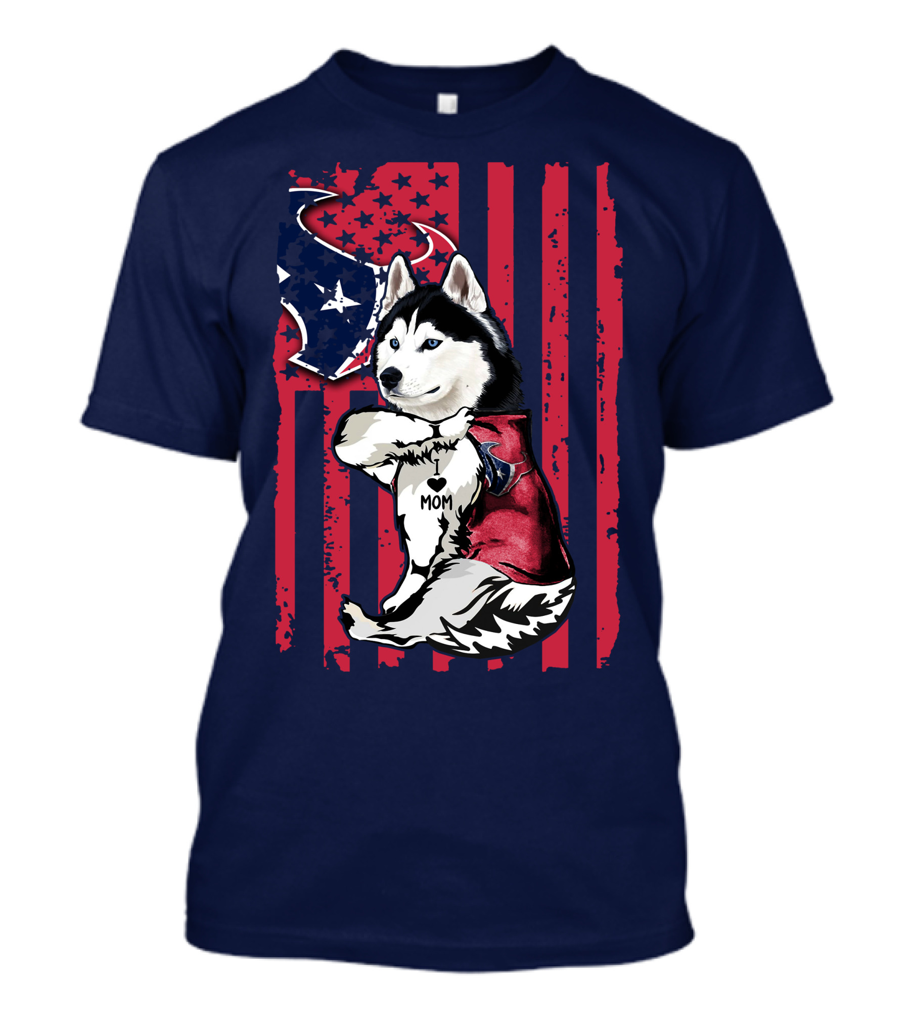 Siberian Husky I Love Mom Houston Texans Flag T-Shirt