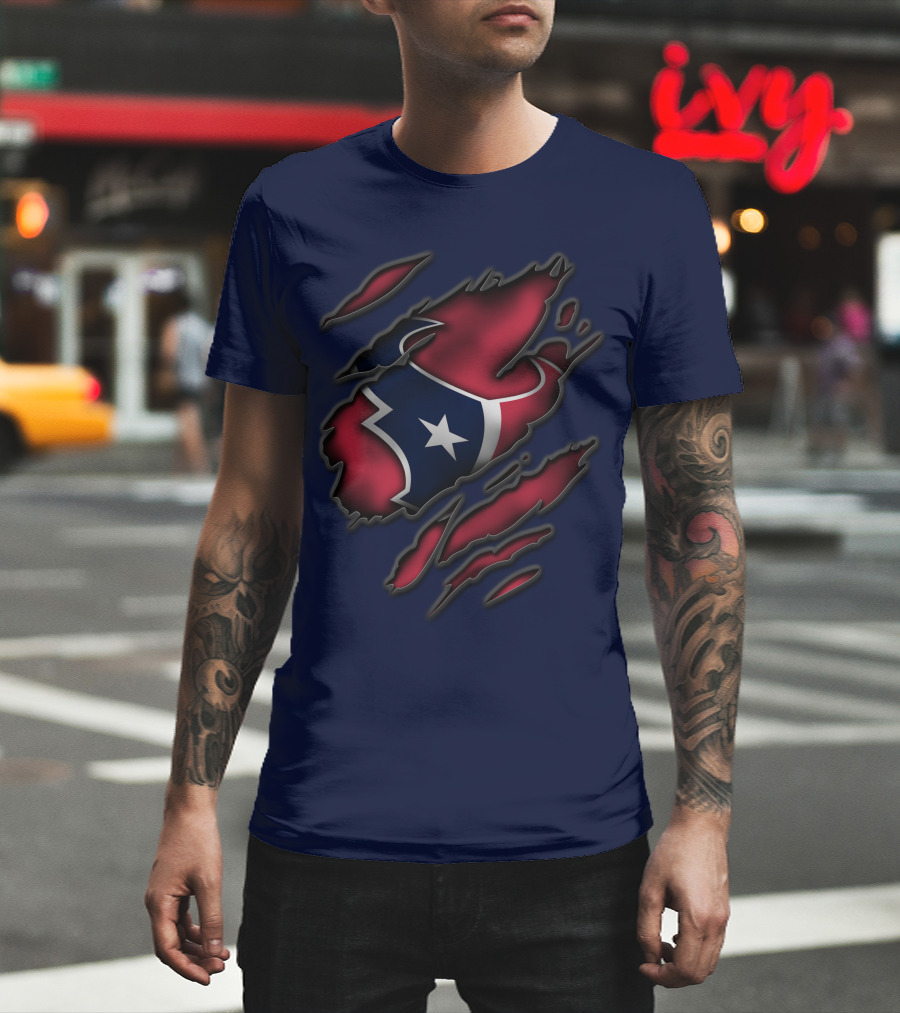 Torn Houston Texans Star Logo Ripped Flag T-Shirt