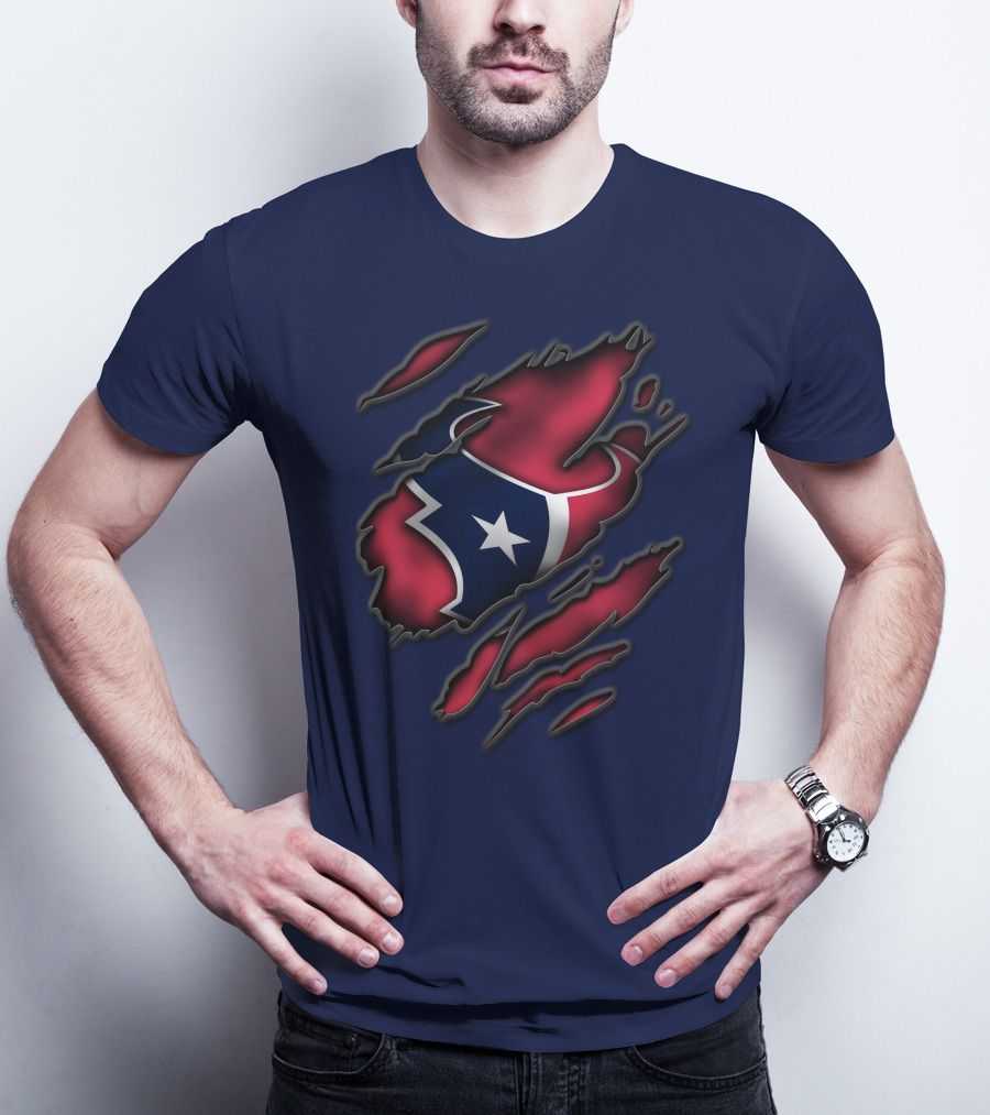 Torn Houston Texans Star Logo Ripped Flag T-Shirt