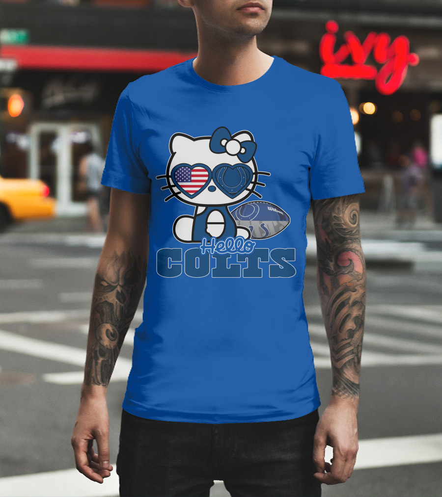 Hello Kitty Indianapolis Colts Football Fan USA Flag T-Shirt