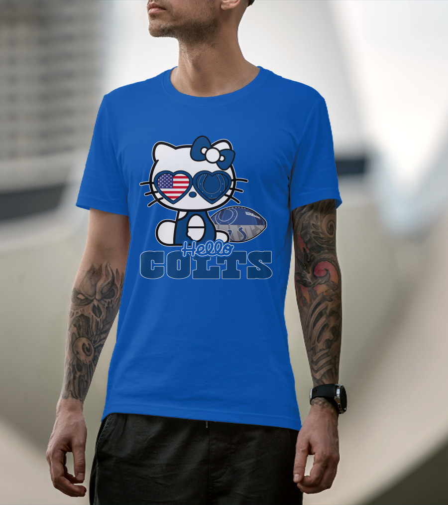 Hello Kitty Indianapolis Colts Football Fan USA Flag T-Shirt