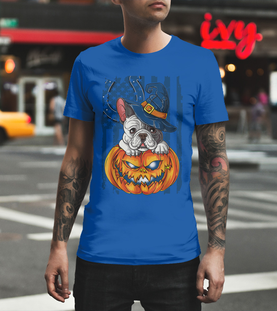 Hlw Bulldog Witch Hat Pumpkin Indianapolis Colts T-Shirt