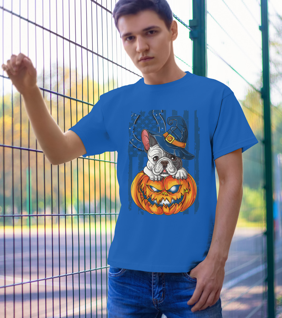 Hlw Bulldog Witch Hat Pumpkin Indianapolis Colts T-Shirt