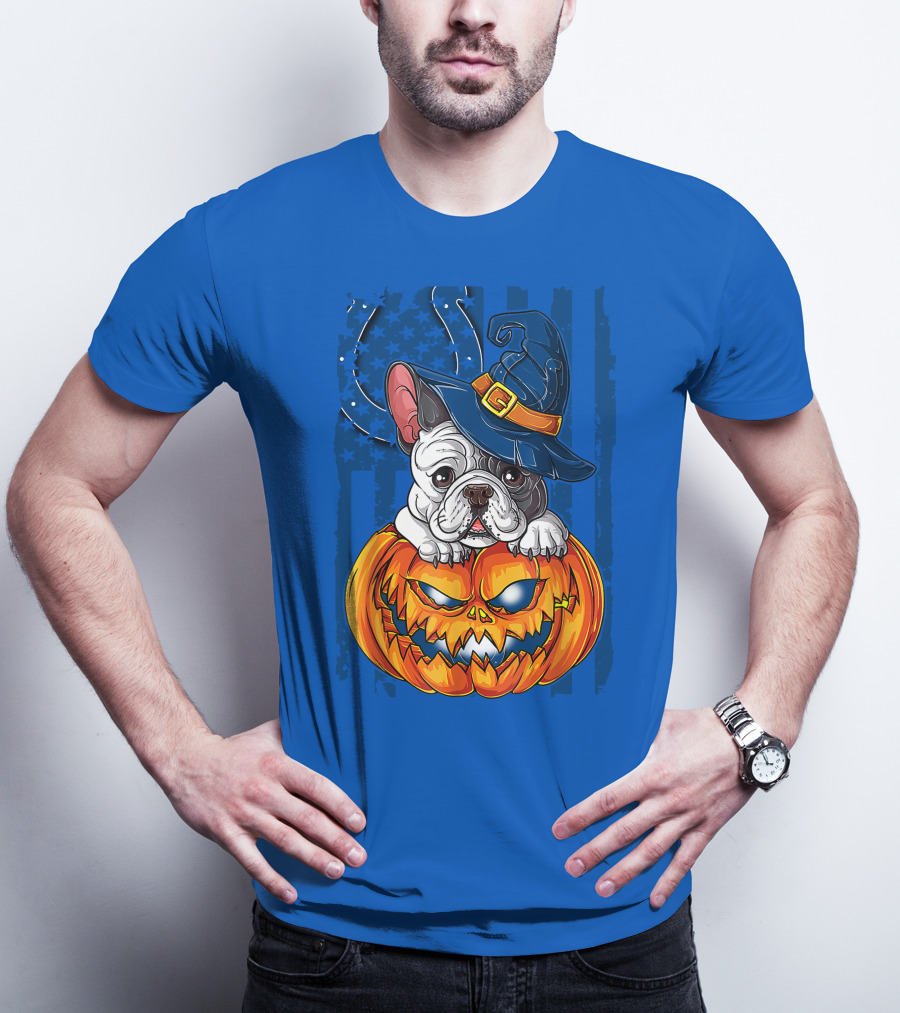 Hlw Bulldog Witch Hat Pumpkin Indianapolis Colts T-Shirt
