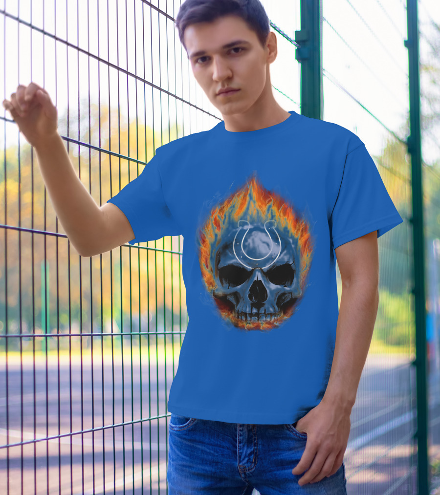 Indianapolis Colts Flaming Skull T-Shirt