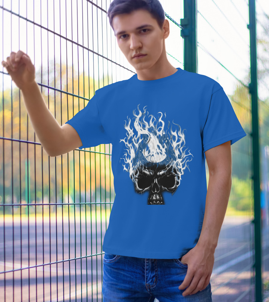 Indianapolis Colts 04 Skull With Horseshoe And Flames T-Shirt