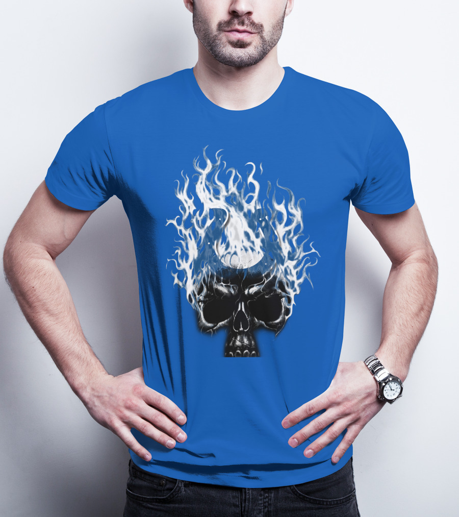 Indianapolis Colts 04 Skull With Horseshoe And Flames T-Shirt