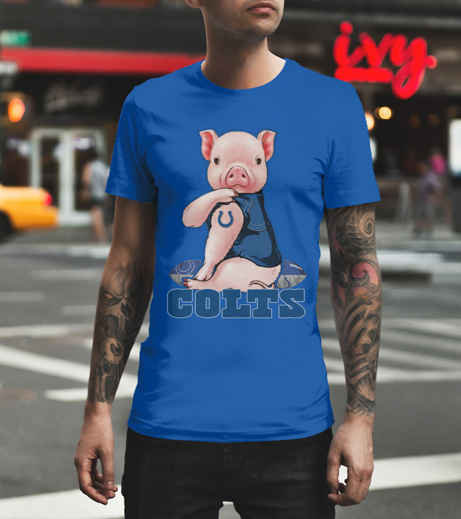 Pig Wearing Indianapolis Colts Jersey With Football T-Shirt