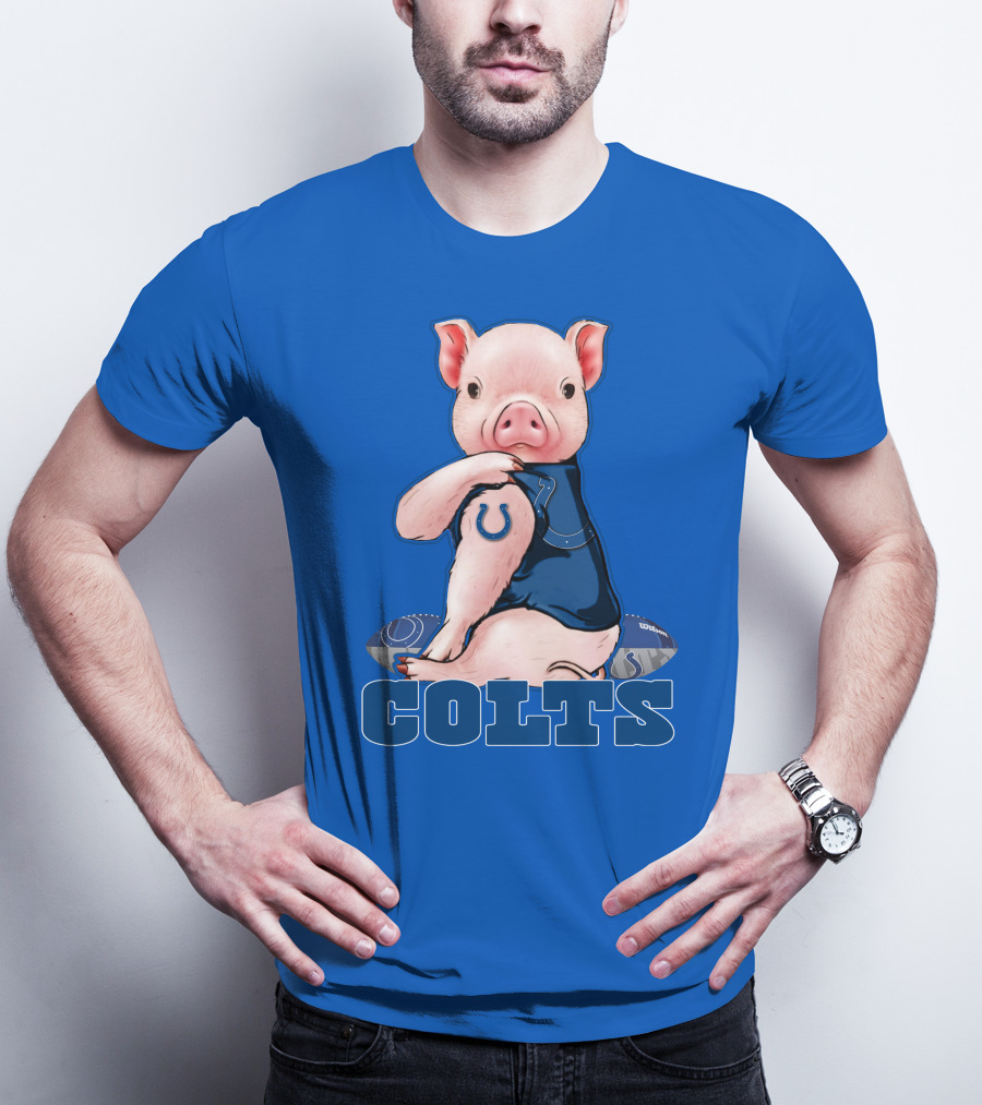 Pig Wearing Indianapolis Colts Jersey With Football T-Shirt