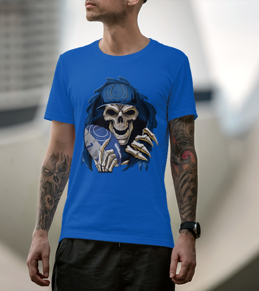 Skullbong Indianapolis Colts Skeleton Holding Football T-Shirt