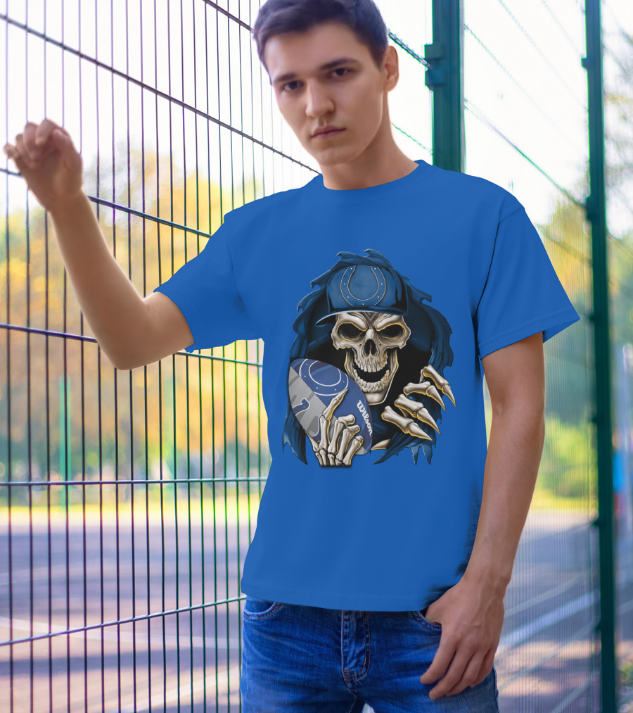 Skullbong Indianapolis Colts Skeleton Holding Football T-Shirt