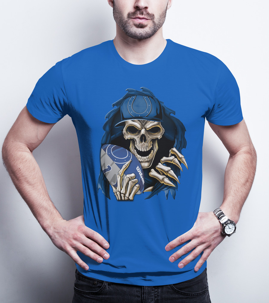 Skullbong Indianapolis Colts Skeleton Holding Football T-Shirt