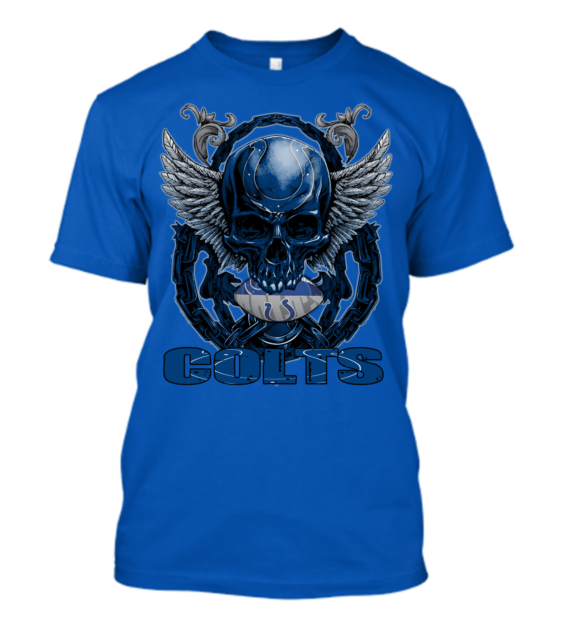 Colts Skullfb Winged Blue Skull Design For Indianapolis Colts Fans T-Shirt