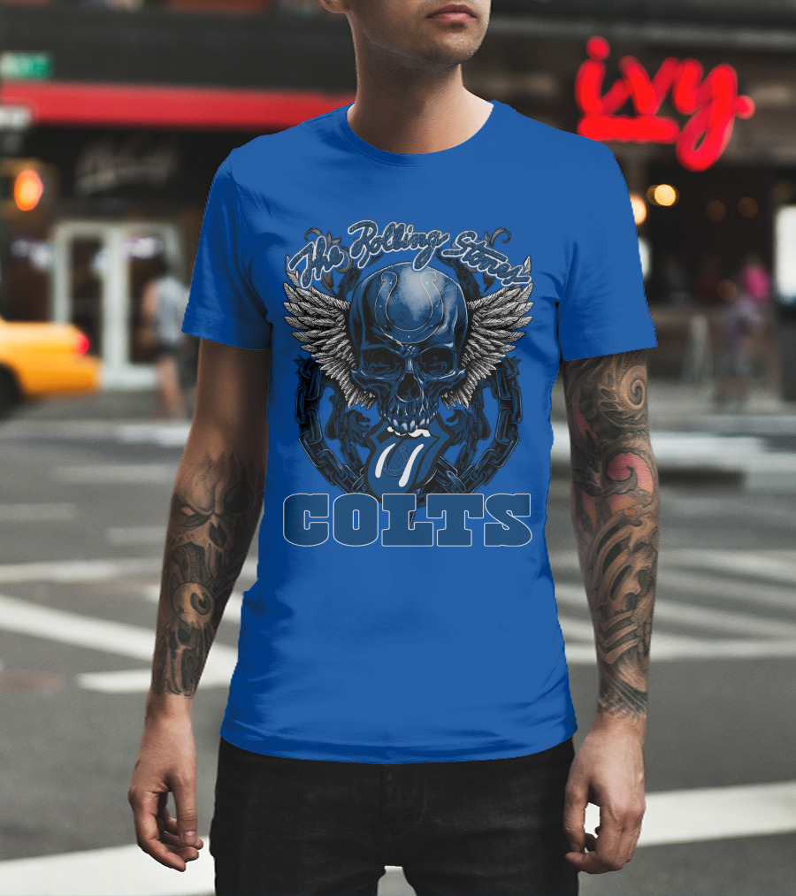 The Rolling Stones Colts Logo Skull Winged Chain T-Shirt