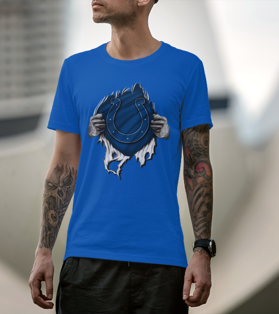 Torn Indianapolis Colts Logo With Ripping Hands T-Shirt