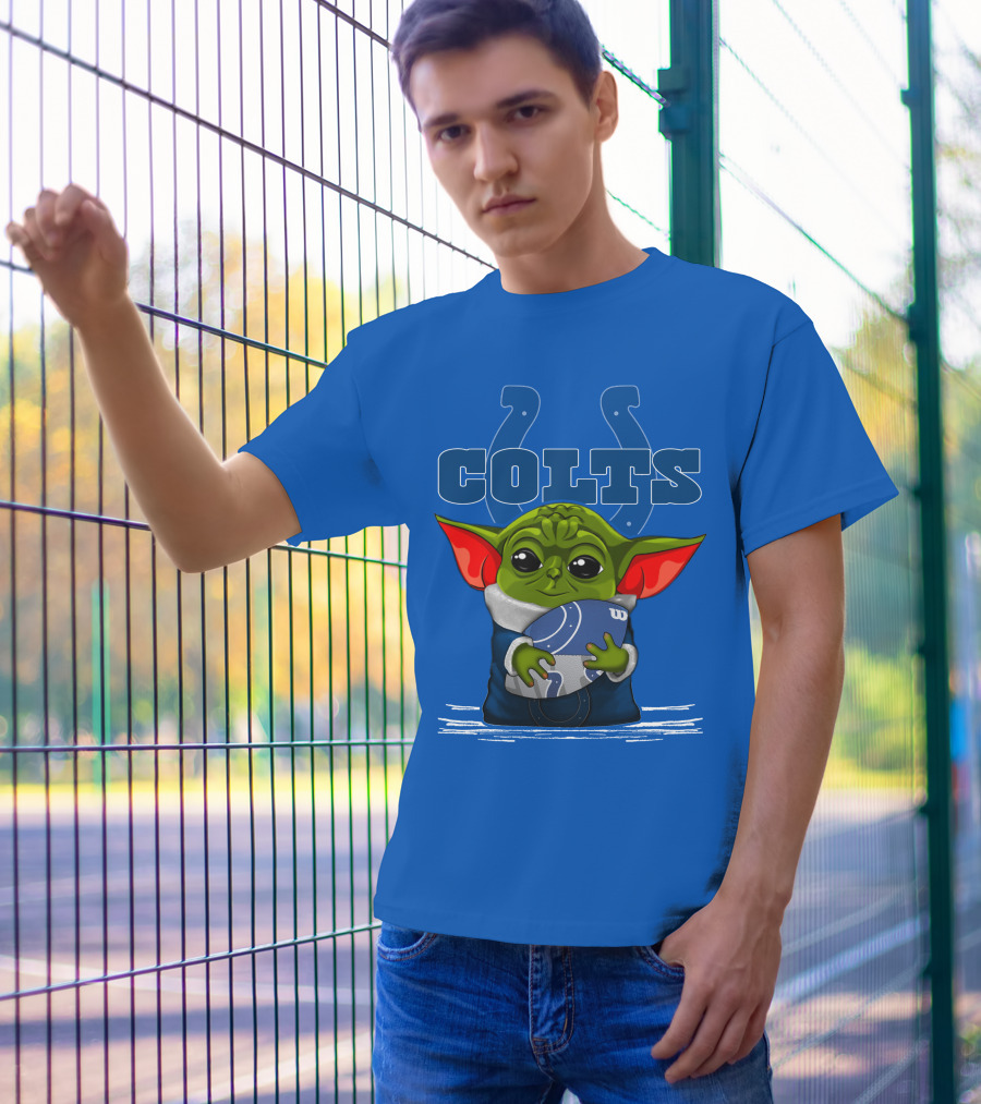 Yoda Holding Football With Indianapolis Colts T-Shirt