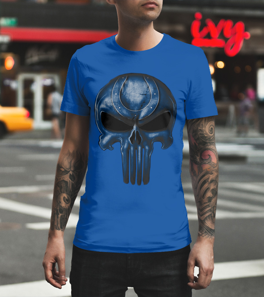 Skull Indianapolis Colts Blue Horseshoe T-Shirt