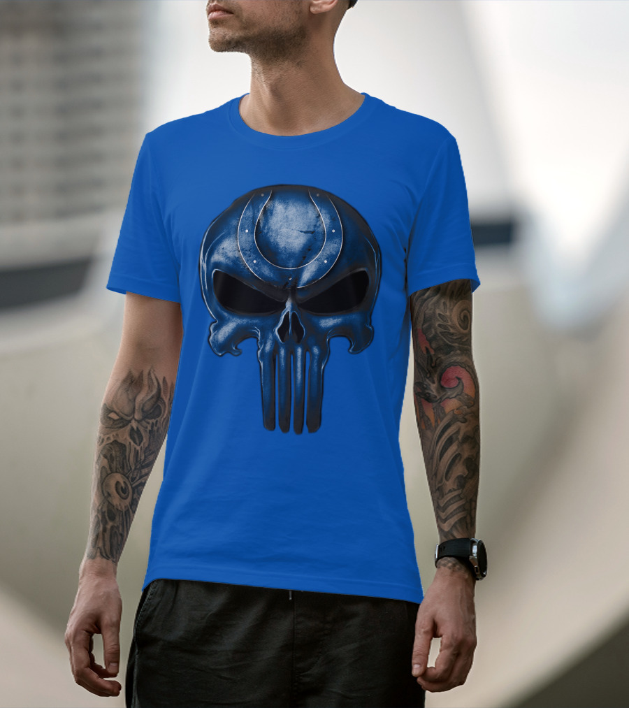 Skull Indianapolis Colts Blue Horseshoe T-Shirt
