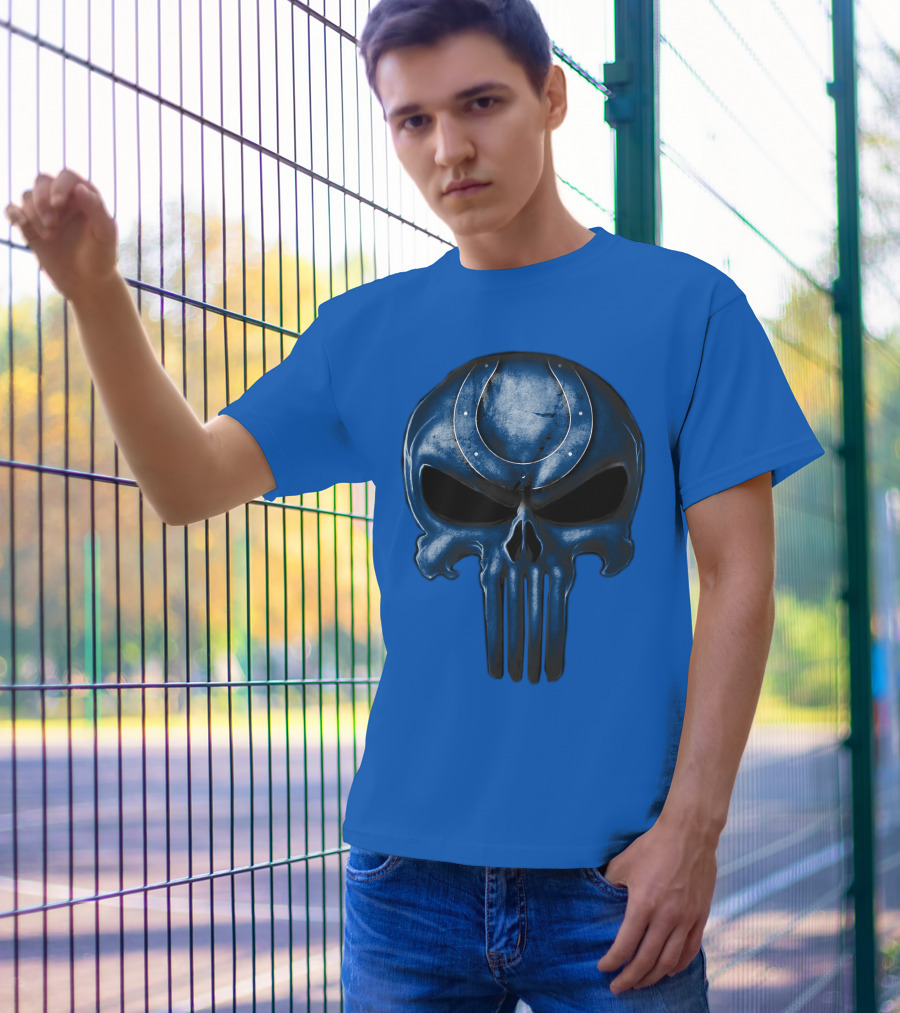 Skull Indianapolis Colts Blue Horseshoe T-Shirt