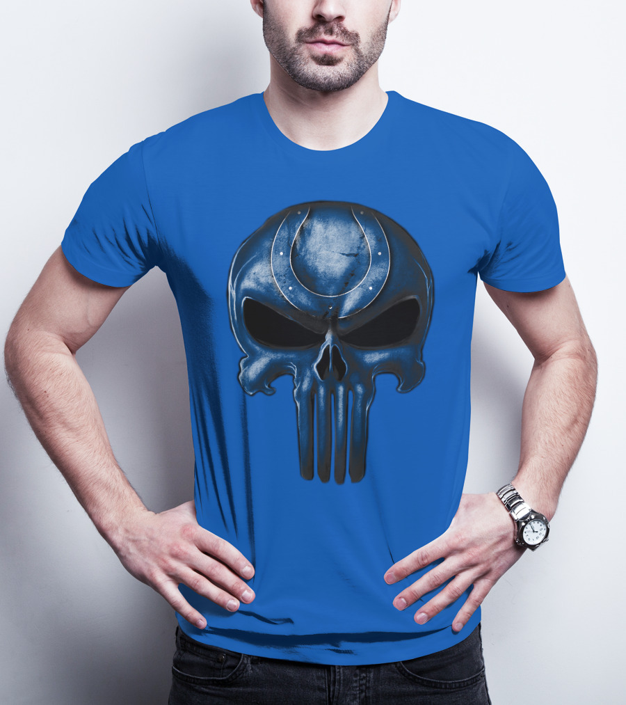 Skull Indianapolis Colts Blue Horseshoe T-Shirt