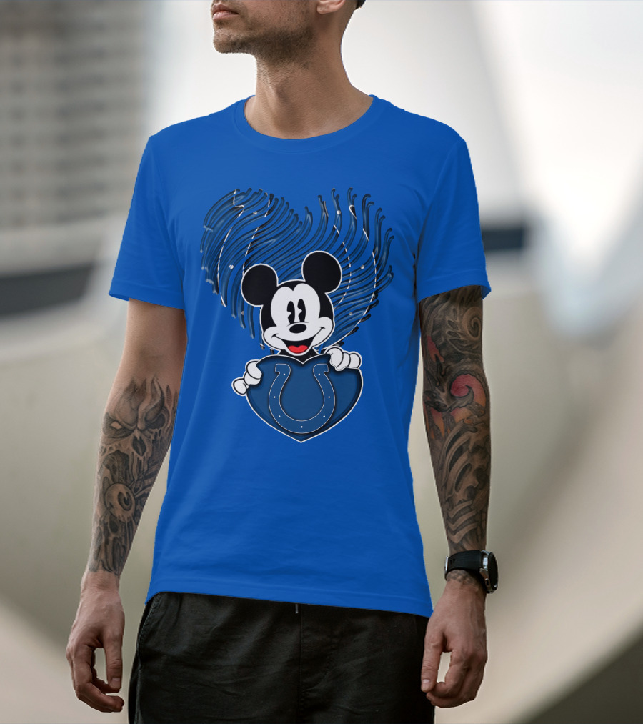 Mick Mickey Heart Indianapolis Colts Iconic Blue Fan T-Shirt