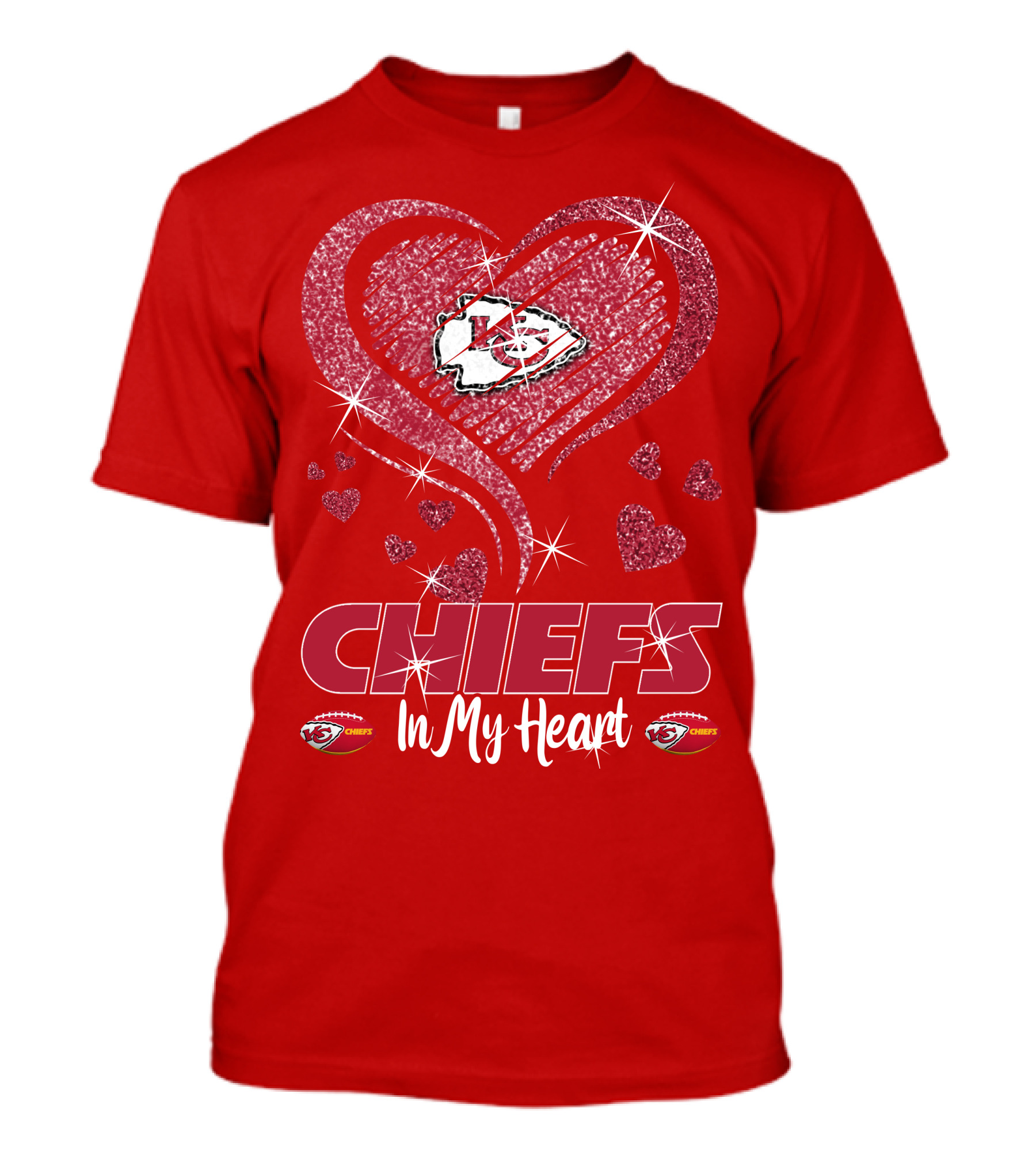 CHIEFS In My Heart Kansas City Chiefs Sparkle Hearts T-Shirt