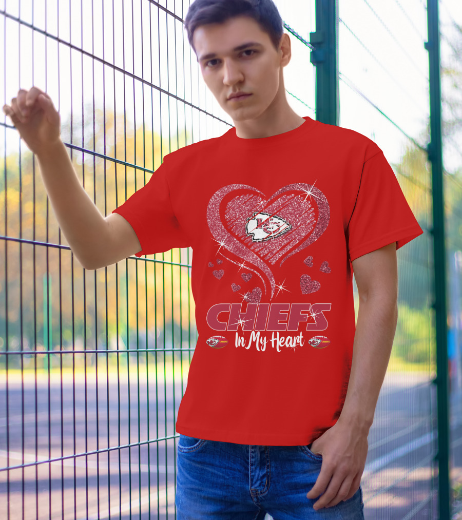 CHIEFS In My Heart Kansas City Chiefs Sparkle Hearts T-Shirt