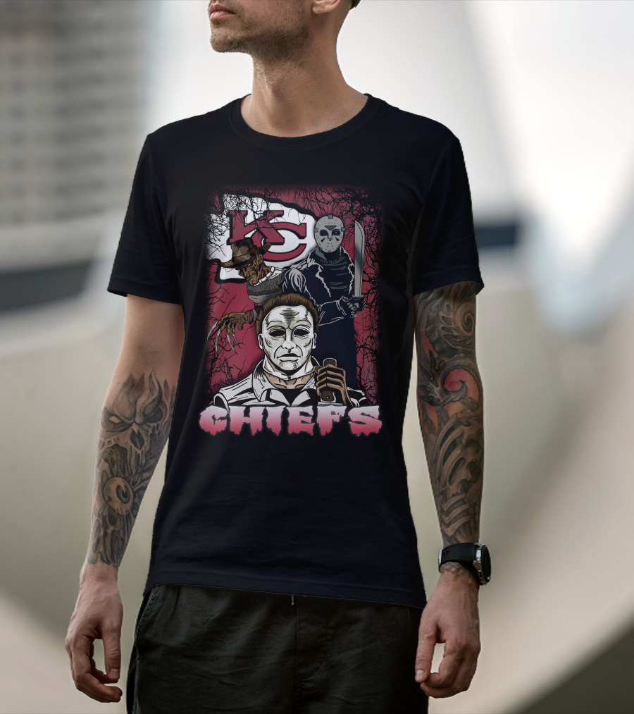 Kc Chiefs Horror Movie Crossover Featuring Iconic Villains T-Shirt