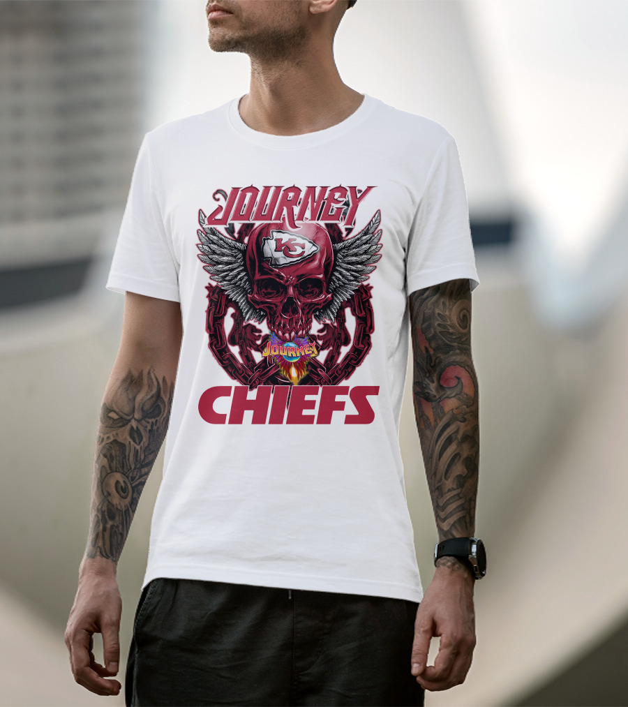 Journey Chiefs Kansas City KC Skull Wings Flame Chains T-Shirt