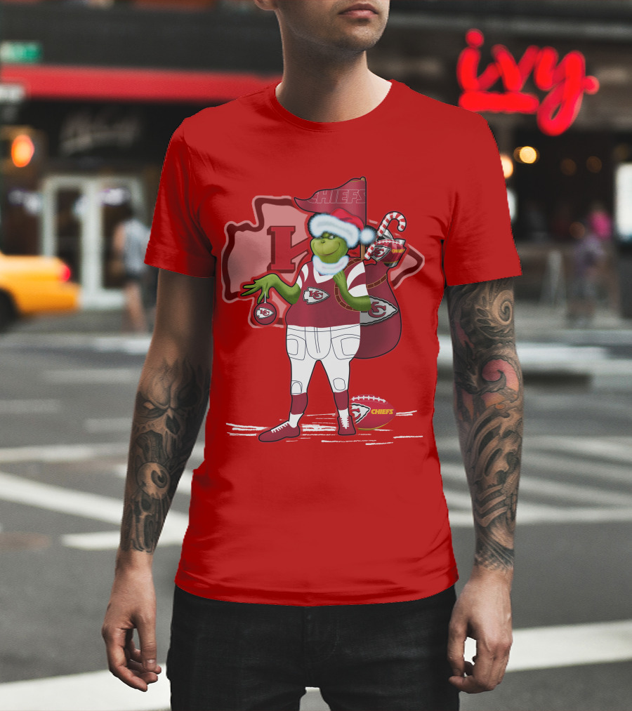 Grinchxmas Kansas City Chiefs Holiday Football Theme T-Shirt