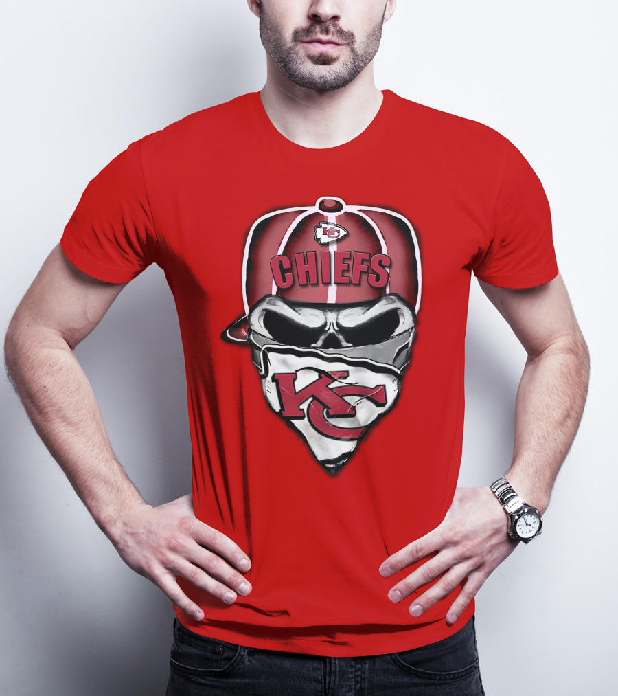 Kansas City Chiefs Skull Bandana Logo Cap T-Shirt