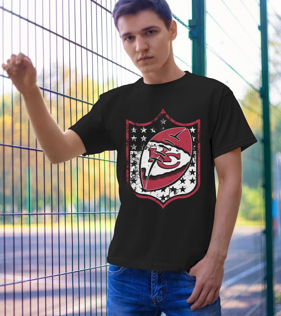 Kansas City Chiefs 72 Nfl Football Shield Logo With Stars And Football Motif T-Shirt