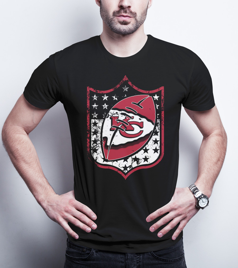 Kansas City Chiefs 72 Nfl Football Shield Logo With Stars And Football Motif T-Shirt
