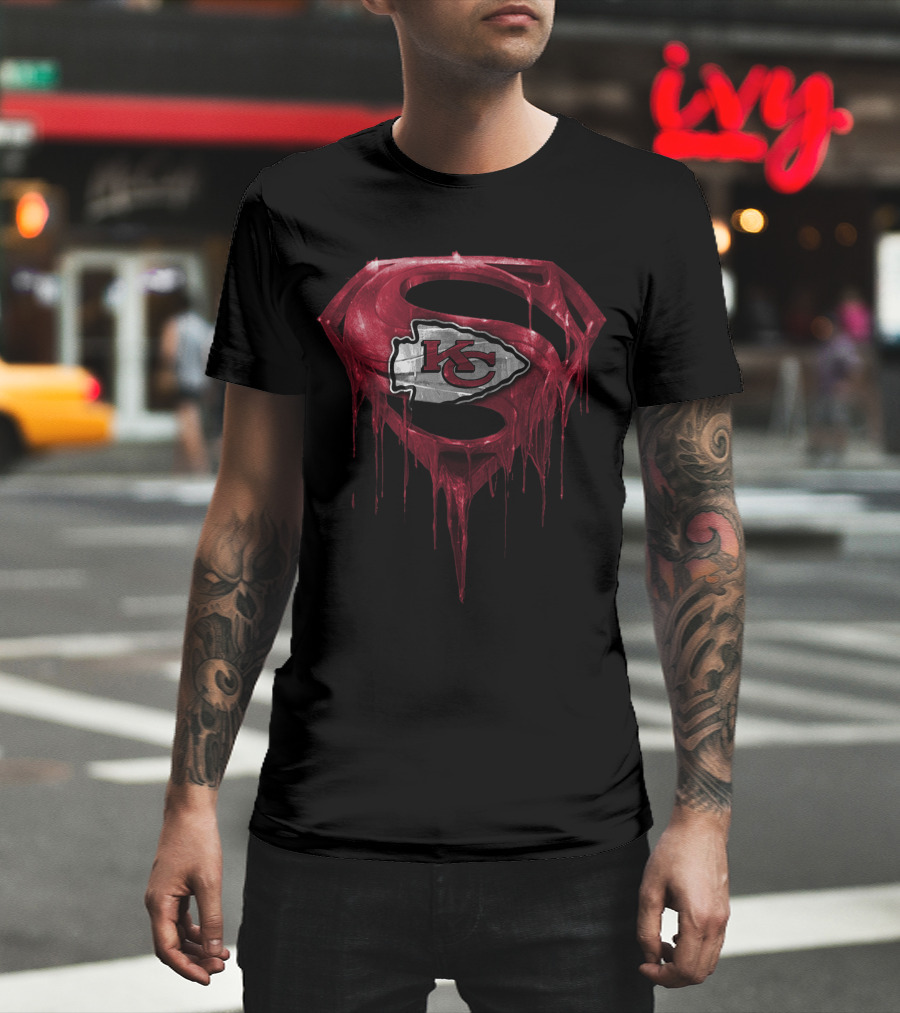 Spm Kansas City Chiefs Superman Logo Dripping Effect T-Shirt