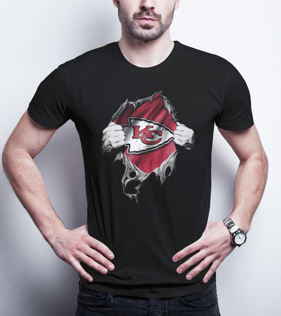 Torn Kansas City Chiefs Kc Logo Ripped Open T-Shirt